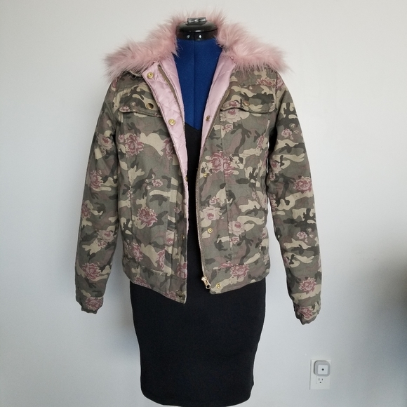 C&C California | Jackets & Coats | Military Patterned Jacket With Pink ...